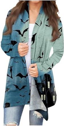 Generic 2026 Vestes pour femmes mode d&eacute;contract&eacute;e sur le th&egrave;me dHalloween imprim&eacute; chemise cardigan veste &agrave; manches longues, rouge past&egrave;que, 3XL