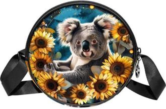 Generic Koala Petit sac &agrave; bandouli&egrave;re circulaire pour femme, sac &agrave; bandouli&egrave;re r&eacute;glable avec fermeture &eacute;clair, sac &agrave; main rond d&eacute;contract&eacute; pour femmes et fill