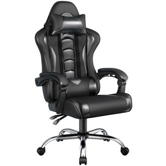 Yaheetech Gaming-Stuhl Ergonomischer Gaming Sessel mit Massagefunktion Computerstuhl B&uuml;rostuhl mit Wippfunktion von 125&deg; verstellbar Gamer Stuhl f&uuml;r f&uuml;r Homeoff