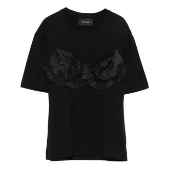 Simone Rocha Femme, Tops, Noir, Taille: 38 FR T-Shirt &agrave; Volants et D&eacute;tails Patchwork au Niveau de la Poitrine