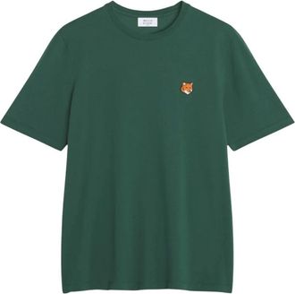 Maison Kitsun&eacute; Homme, Tops, Vert, Taille: S Camiseta logotipo bordado