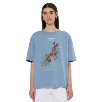 Scotch & Soda Damen T-Shirt Washed Artwork Loose T-Shirt, Lake Blue,XL