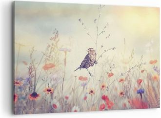 Arttor Bilder auf Leinwand 100x70cm Leinwandbild Vogel Wildschwein Wiese Gro&szlig; Wanddeko Bild Schlafzimmer K&uuml;che Deko Wandbilder Dekoration Wohnzimmer Wall Dec