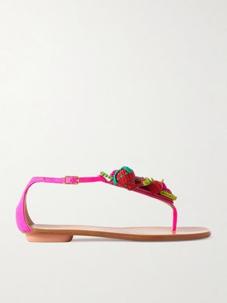 Aquazzura Strawberry Punch Zehensandalen Aus Raffiabast Mit Verzierungen - Pink