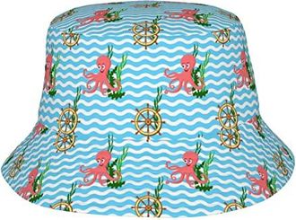 Generic Imprimé Chapeau Bob Poulpe rayé, gouvernail, Plantes Aquatiques Pecheur Chapeaux Unisex Extérieur Casquette pour Été Vacances Plage