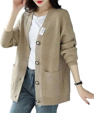 Generic Manteau en tricot &eacute;pais pour femme - Cardigan en laine - Style cor&eacute;en, camel, Taille XS