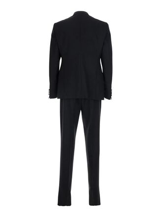 Emporio Armani Mens Suit With Shawl Collar Black Satin Virgin Wool Suits