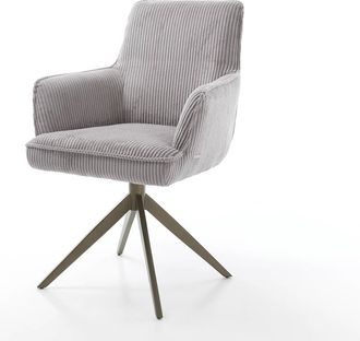 DELIFE Drehstuhl Heira-Flex mit Armlehnen Cord Silbergrau Kreuzgestell breit Effektfinish Titan 360° drehbar Taschenfederkern, Esszimmerstühle