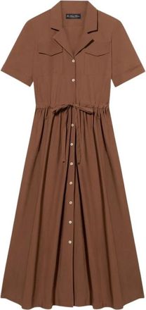 Brooks Brothers Femme, Robes, Brun, Taille: 36 FR Robe Chemise Midi Ceintur&eacute;e en Coton avec Poches