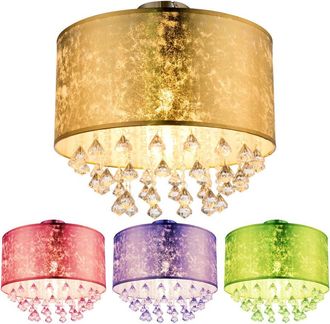 Globo Lighting Deckenlampe dimmbar Smart LED Deckenleuchte App Sprach Steuerung Wohnzimmerlampe Kristalle gold, 8,5W 806lm warmwei&szlig;-kaltwei&szlig;, DxH 30x31 cm