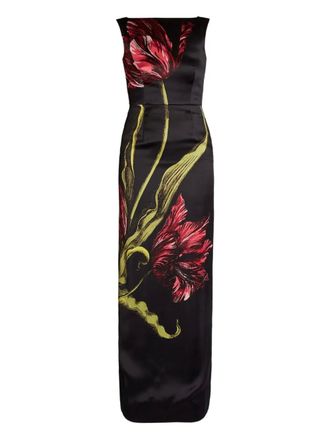 Erdem Maxikleid mit Blumen-Print - Schwarz