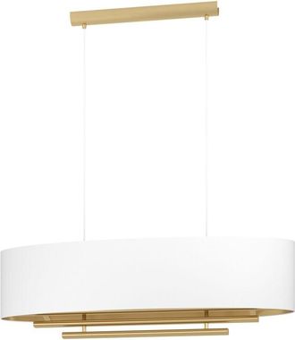 Eglo Hängelampe Pinetara, 4-flammige Pendelleuchte Esstisch, ovale Esszimmerlampe aus Stoff und Metall in Weiß und Messing, Textil Hängeleuchte mit E27