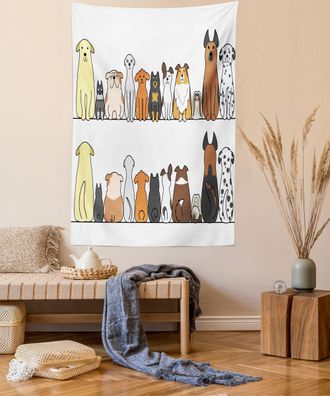 Abakuhaus Hund Wandteppich und Tagesdecke, Dog Family in a Row, aus Weiches Mikrofaser Stoff Wand Dekoration Für Schlafzimmer, 110 x 150 cm,Gelb Braun