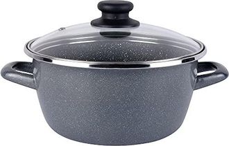 Magefesa K2 GRANSASSO Kochtopf 24 mit Glasdeckel, emaillierter Stahl, in Grau, Induktion und Spülmaschine, Kasserolle