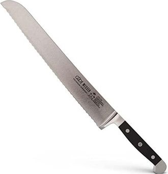 Gude Solingen - Brotmesser geschmiedet, 32 cm, POM schwarz, ALPHA, Doppelkropf, Handmade Germany