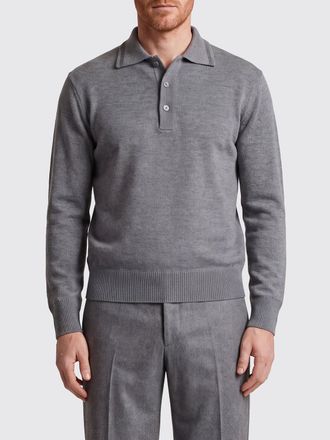 Paolo Pecora Lang&auml;rmliges Wollstrick-Poloshirt mit 3-Knopf-Leiste