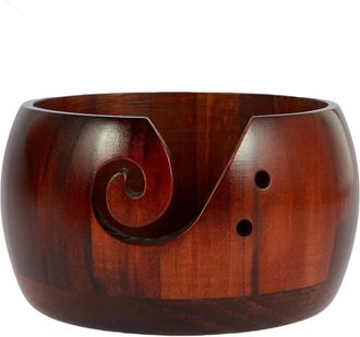 Generic Holzgarnschale, runder H&auml;kelhalter mit L&ouml;chern, Strickschalen aus Kiefernholz, Webgarn mit Deckel, tragbar(Dark,Style A)