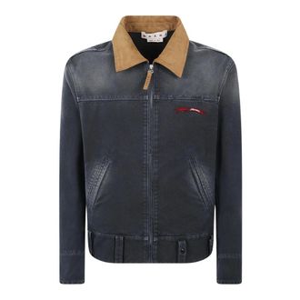 Marni Homme, Vestes, Noir, Taille: XL Veste en toile &agrave; col contrastant