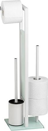 WENKO Stand WC-Garnitur Mod. Rivalta, mit Toilettenpapierhalter und WC-B&uuml;rstenhalter, lackierter Stahl, 23 x 70 x 18 cm, Wei&szlig;