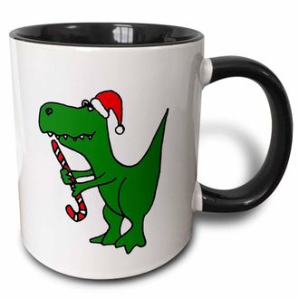 Generic Becher Mit Henkel Tassen 330Ml, Lustiger Dinosaurier In Weihnachtsm&uuml;tze Mit Zuckerstange Kaffeetassen Lustig F&uuml;r B&uuml;ro Kollegin Frauen