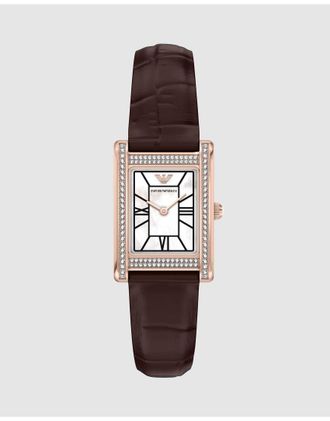Emporio Armani Uhr mit zwei Zeigern aus braunem Leder in Ros&eacute;gold