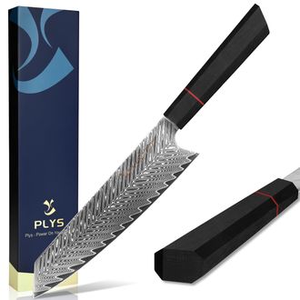 Plys Damast Küchenmesser Damastmesser Japanisches Kochmesser: Kiritsuke Messer 20 Cm, 67 Lagen Damaststahl Schmiedestahl, Scharfer VG10 Stahlkern und Achte