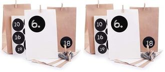 Pajoma Adventskalender zum Bef&uuml;llen Modern - 24 Kraftpapiert&uuml;ten in Wei&szlig; & Braun - DIY Weihnachtskalender Bastelset mit Zahlenstickern, Schnur & Holzklammern