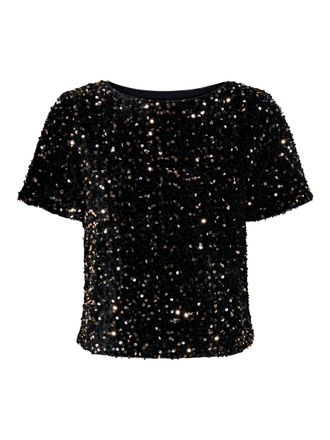 Only Damen Onlanika Ss Sequins Boat Top WVN, Black, XS
