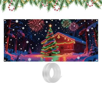 Generic Weihnachtliches UV-fluoreszierendes Garagentorbanner - 2D Flach Leinwanddesign, Leuchtstarkes Wintermotiv, Wetterfestes Dekorationsmaterial, Strapazie