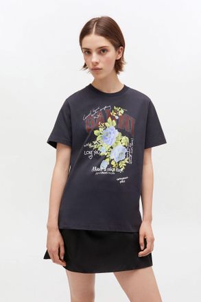 Ganni T-shirt noir à imprimé rose Multicolore Coton - Taille 4XL