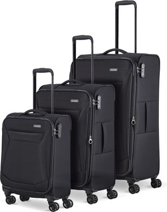 Travelite 4-Rad Koffer Set Weichschale, Größen L/M/S, Serie Chios Trolley Set in Zeitloser Optik, Handgepäck erfüllt IATA Bordgepäck Maß