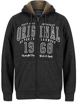 Tokyo Laundry Haut &agrave; capuche zipp&eacute; pour homme avec capuche doubl&eacute;e en polaire, Gris fonc&eacute;, S