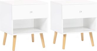 IDMarket Set mit 2 skandinavischen Nachttischen Emmie 1 Schublade mit Nische, Weiß