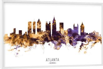 artboxONE Poster mit weißem Rahmen 60x40 cm Städte Atlanta Georgia Skyline PurpleGold - Bild Atlanta City Cityscape