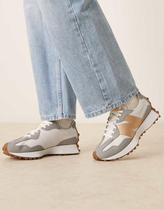 New Balance 327 - Sneaker in Wollwei&szlig; und Metallic-Gold