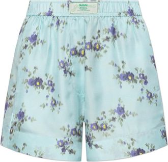Ganni Femme, Shorts, Bleu, Taille: 36 FR Shorts en soie imprim&eacute;e