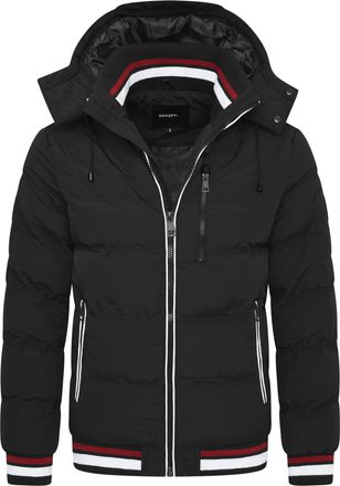 Behype. Herren warme Winterjacke mit abnehmbarer Kapuze Kurze Steppjacke Outdoorjacke Jacket Puffer-Jacke OR_1214-Black-Red-L
