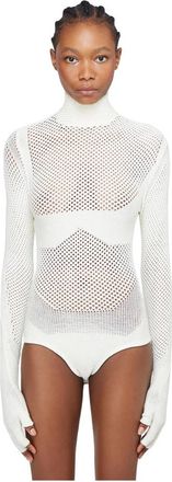 Isa Boulder Femme, Tops, Blanc, Taille: 42 FR Body en Maille Ouverte avec Col Roulé