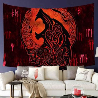 Generic Wandteppich Wolf, Wikinger, Mysterium, Runen, Text, Symbole, Nordische Mythologie, Tier-Totems Picknickdecke Dekoration Landschaft Wandt&uuml;cher, F&uuml;r Woh