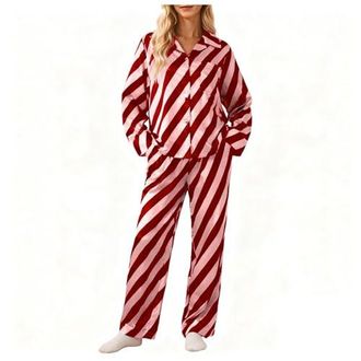 Generico Pyjama en satin pour femme Ensemble de pyjama &eacute;l&eacute;gant pour la maison, salon de loisirs, chemise de nuit et pantalon de nuit, B rouge, S