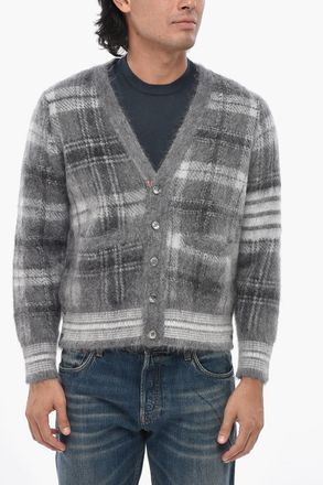 Thom Browne Cardigan FUNNY MIX aus Mohair-Mix mit Tartanmuster und V-Ausschnitt Thom Browne