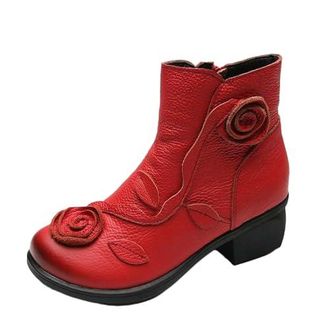 Generic YUJIEBB Bottes courtes rouges &agrave; talon bloc Automne Winte Femmes Appliques Cheville C&ocirc;t&eacute; Fermeture &eacute;clair Mode Chaussures de marche pour femme, Rouge, 