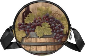 Generic Sac &agrave; bandouli&egrave;re rond pour femme, sac &agrave; bandouli&egrave;re rond d&eacute;contract&eacute; avec fermeture &eacute;clair et bretelles r&eacute;glables, motif tonneau de raisin