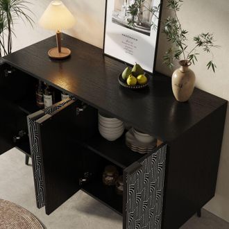 STILVORA Buffet Et Enfilade avec 2 Portes et &Eacute;tag&egrave;res R&eacute;glables, Motif G&eacute;om&eacute;trique, en MDF et M&eacute;tal, 120&times;35&times;78 cm, Noir