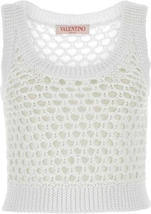 Valentino Garavani Femme, Pulls, Blanc, Taille: 38 FR Cropped Knit Top