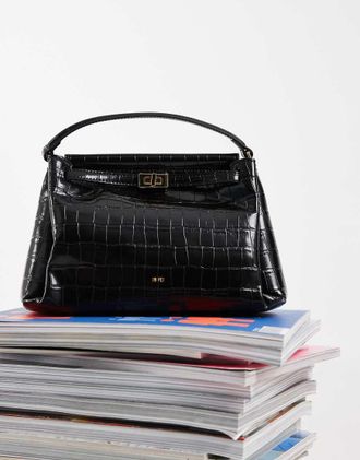 JW PEI Carmen Top-Handle-Tasche in Schwarz mit Kroko-Optik