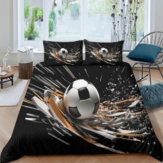 Generic Fußball Bettwäsche 135X200 cm 3D Druck Bettwäsche-Sets - Komfortabel Anti-Allergie - Mikrofaser Bettbezug Für Jungen Teenager Bettwaren 3-Teilig Mit R