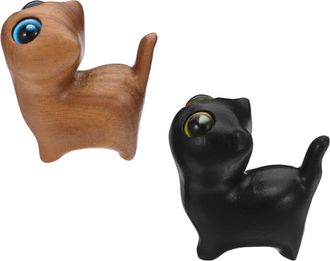 Cabilock Holzkatze Handgeschnitzt Katzenfigur Dekofigur Miniatur Katzenstatue Wohnraum Schreibtisch Ornament Armaturenbrett Schmuck