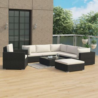 vidaXL vidaXL Salon de jardin 8 pcs avec coussins r&eacute;sine tress&eacute;e noir