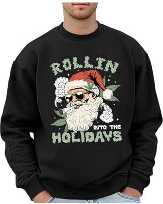 Generic Pull de Noël pour homme, pull de Noël amusant et fantaisie, imprimé graphique, motif imprimé, pull dhiver chaud à col rond, tendance, décontracté, ten